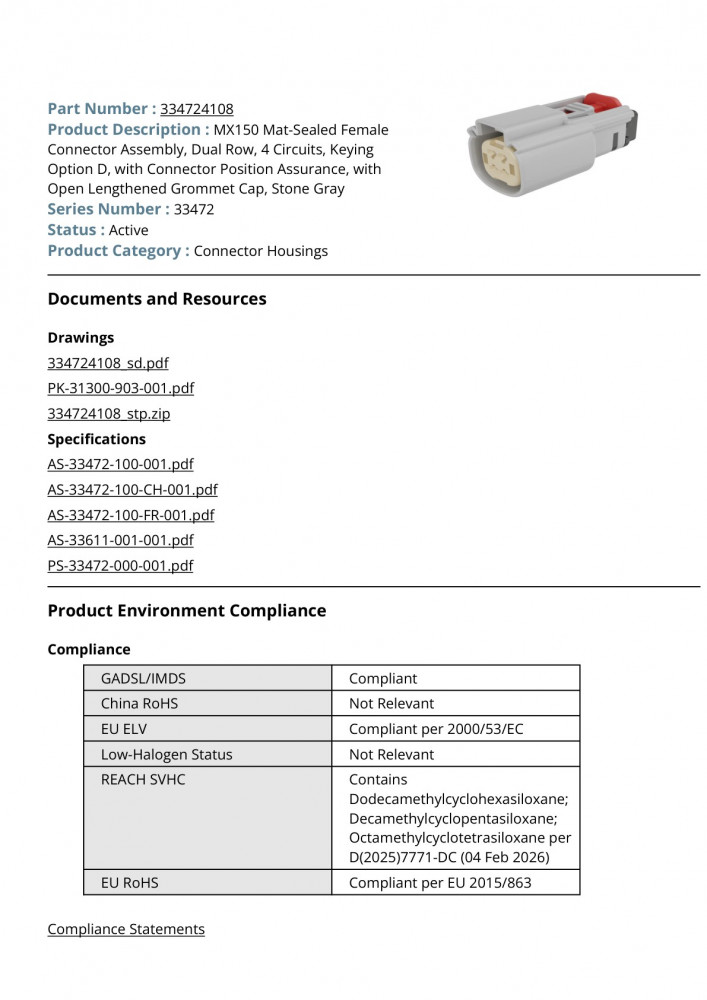 MOLEX 334724108 technical document image, page 1