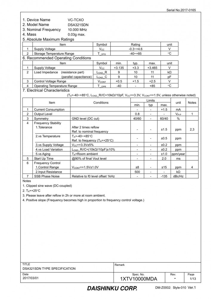 KDS 1XTV10000MDA specification page 2