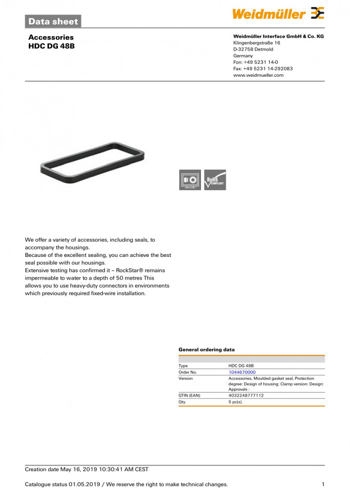WEIDMULLER HDC DG 48B document page 1