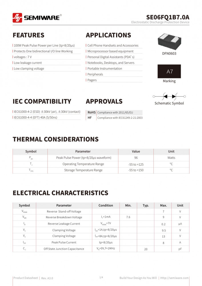 SE06FQ1B7.0A datasheet page 1
