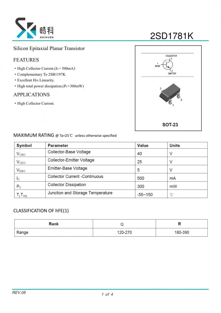2SD1781KR datasheet page 1