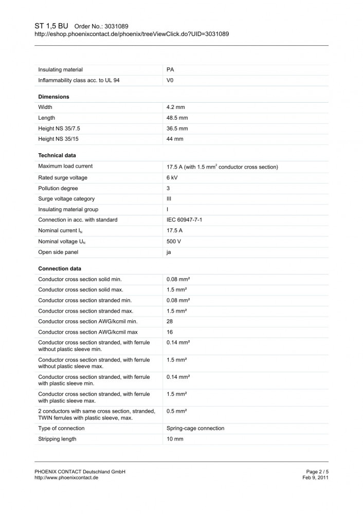 Phoenix Contact ST 1,5 BU 3031089 document page 2