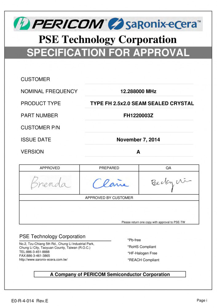 FH1220003Z specification page 1
