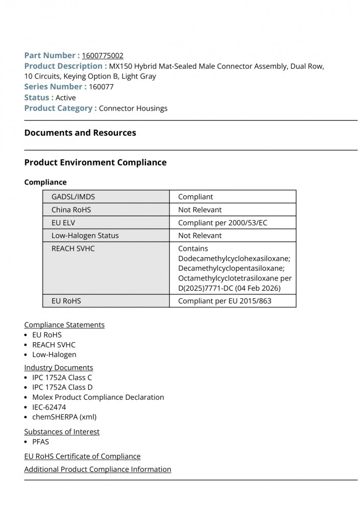 MOLEX 1600775002 technical document image, page 1