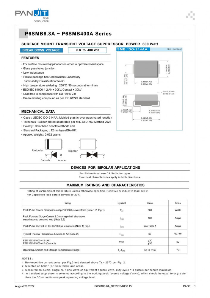 PANJIT P6SMB series datasheet page 1