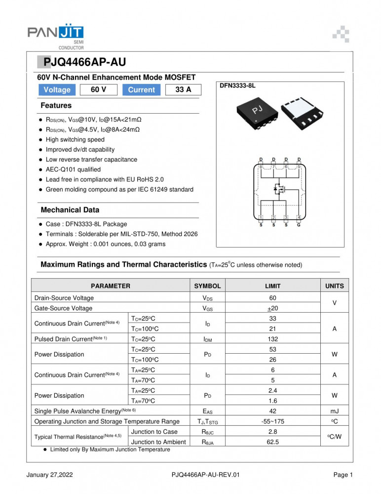 PJQ4466AP-AU datasheet page 1