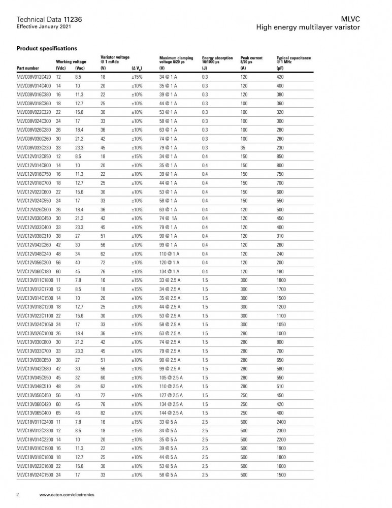EATON MLVC datasheet page 2