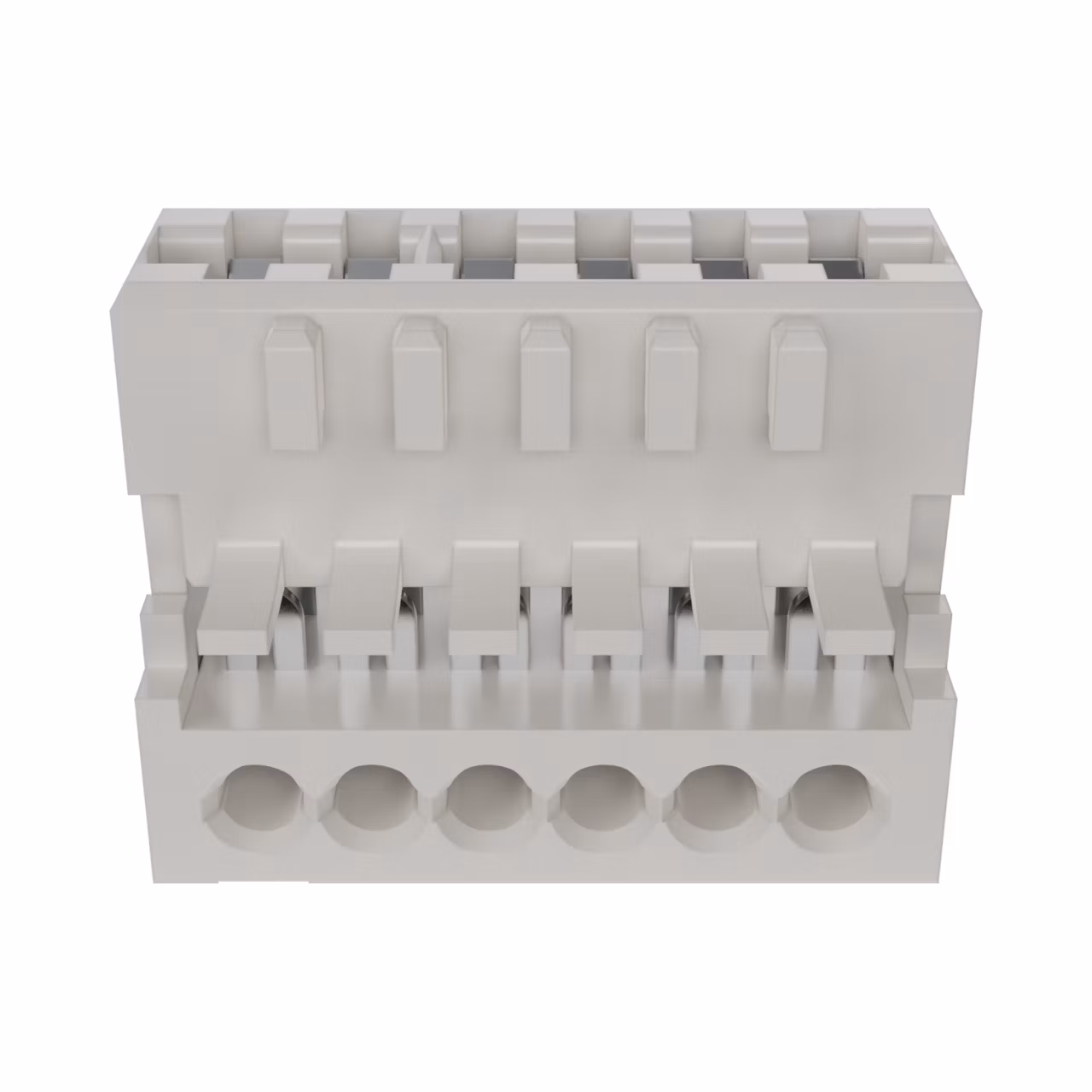 Appli-Mate RAST 2.5 IDT Connector, 2.50mm Pitch, Direct/Indirect, Female, Beaded Terminal, 6 Circuits, Position Keys A and G Removed, Slotted Endwalls, Polarizing Rib Between 2/3 for sale