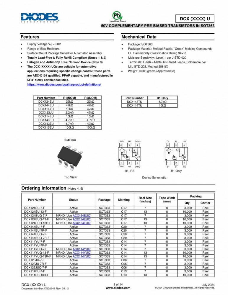 DCX124EUQ-13R-F datasheet page 1