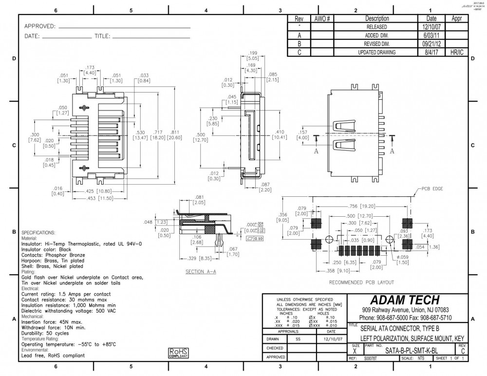 ADAM TECH SATA connector technical document image