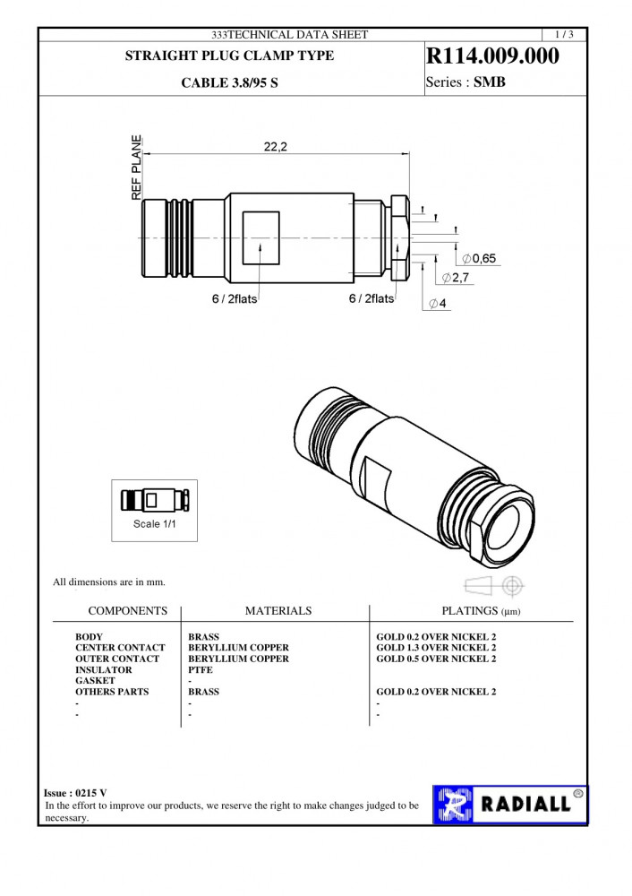 Radiall R114009000 technical document, page 1