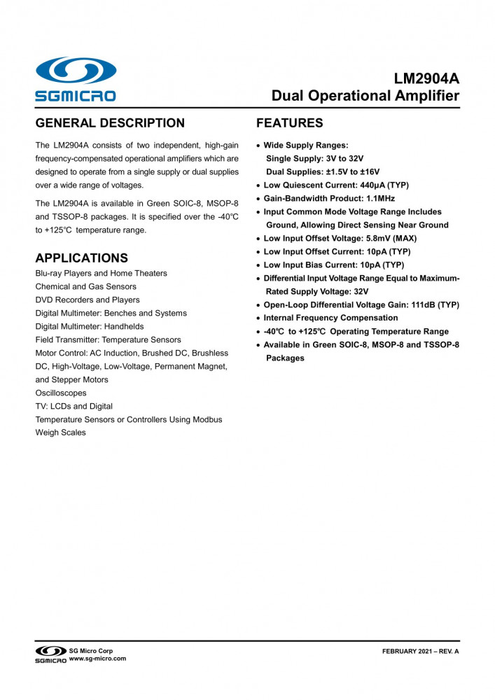 LM2904A datasheet page 1
