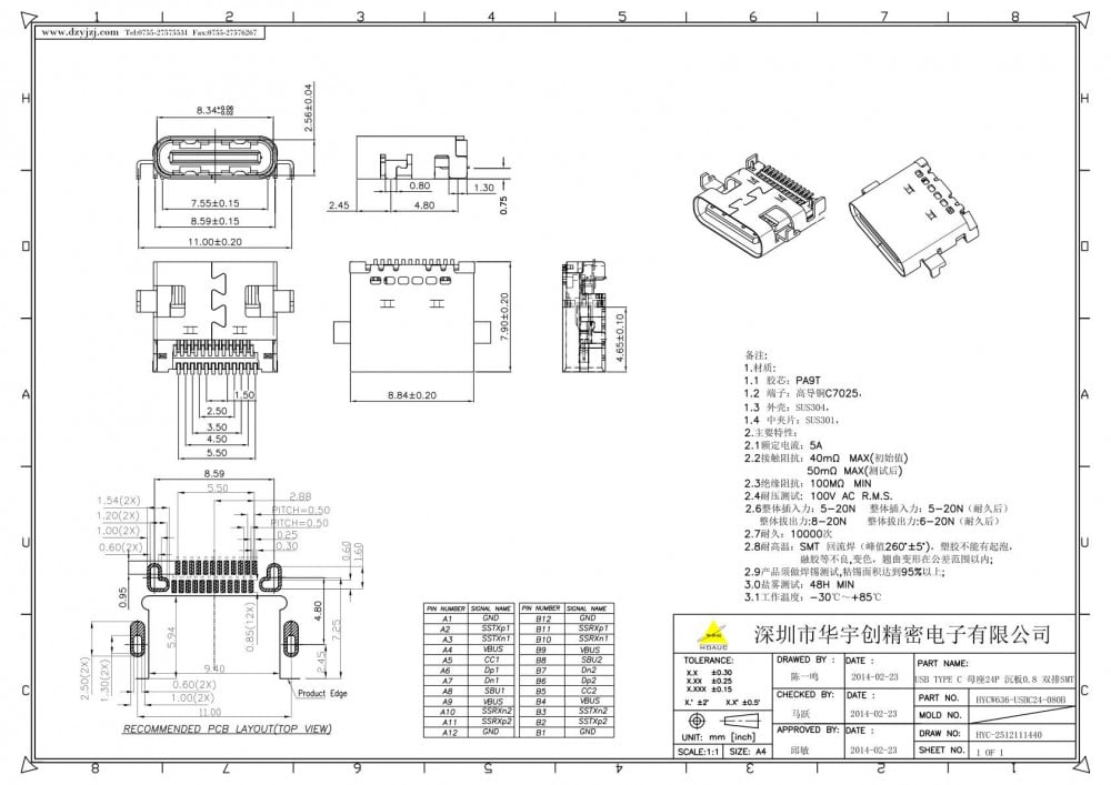 HOAUC HYCW636-USBC24-080B technical drawing