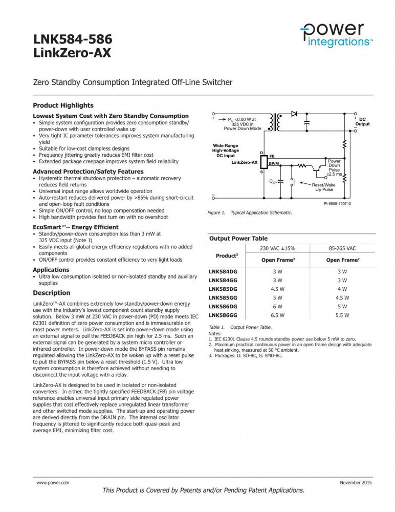LNK584DG datasheet page 1