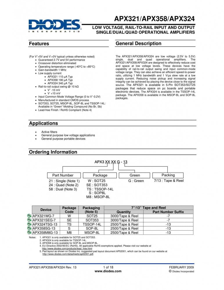 APX358SG-13 datasheet page 1