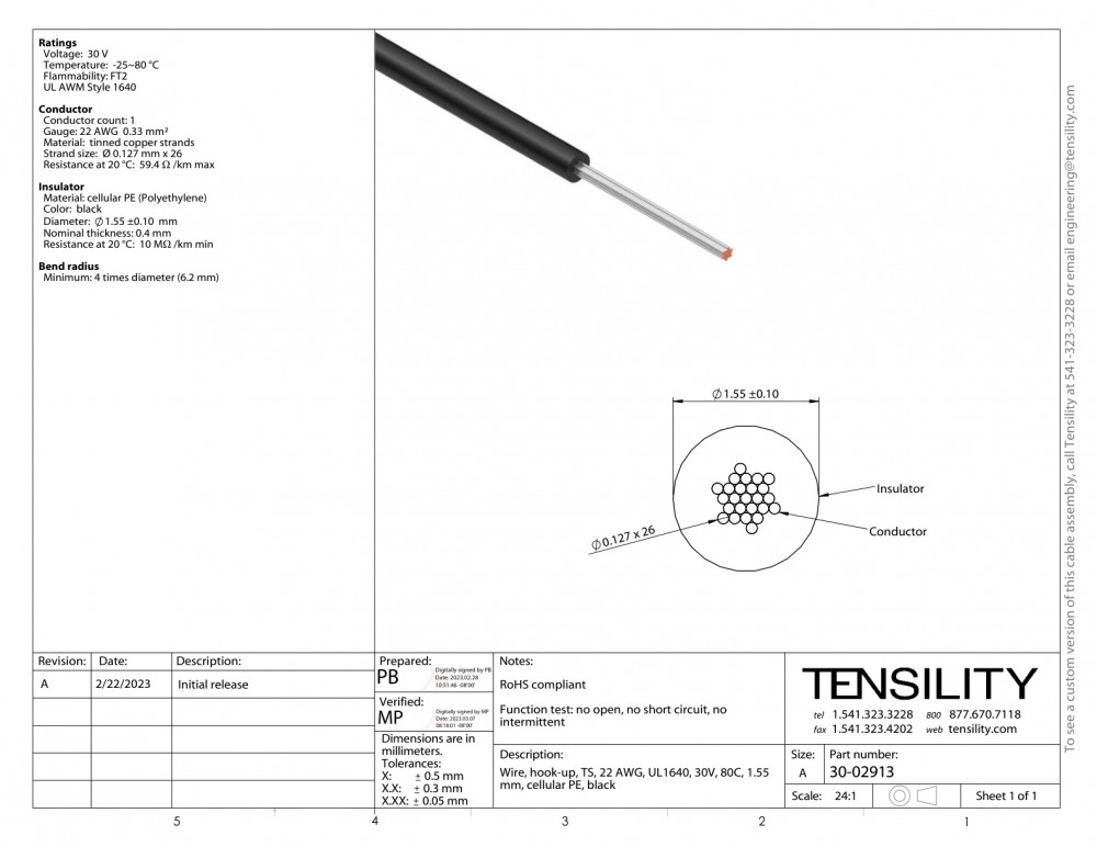 Tensility International 30-02913 wire specification drawing