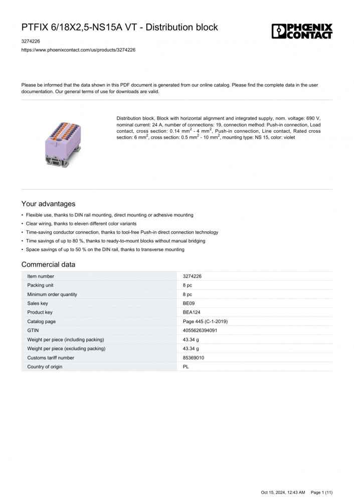 Phoenix Contact 3274226 technical document page 1