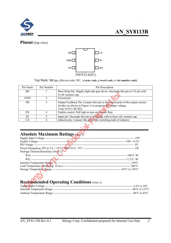 SY8113BADC datasheet page 2