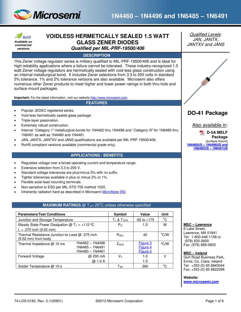 1N4463 datasheet page 1