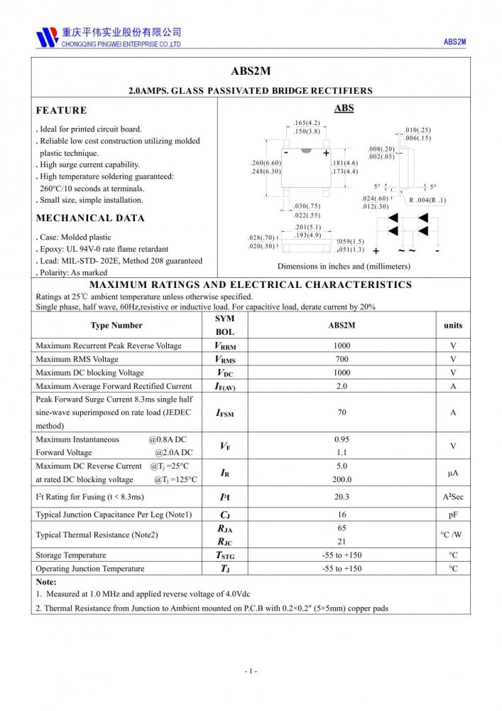 ABS2M datasheet page 1