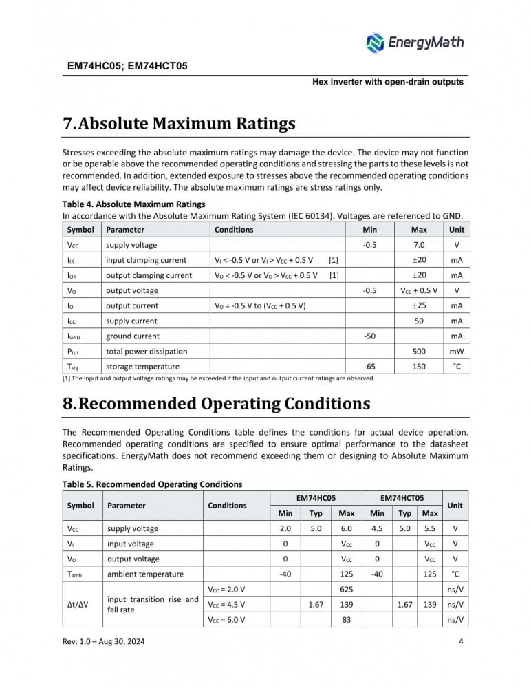EM74HCT05D datasheet page 4