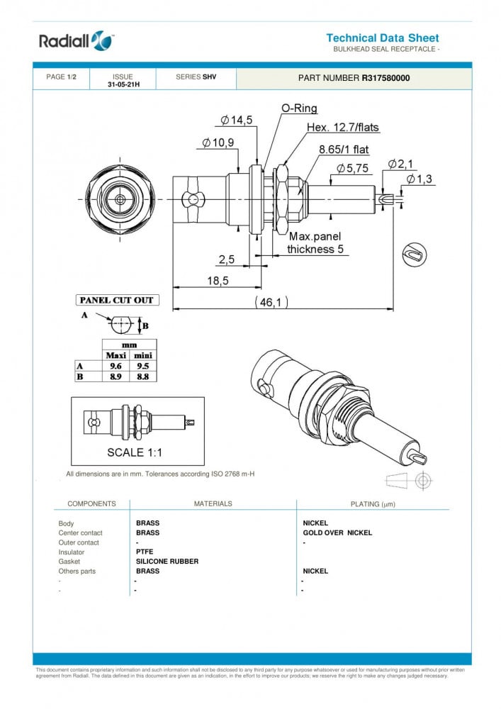 Radiall R317580000 SHV connector datasheet, page 1