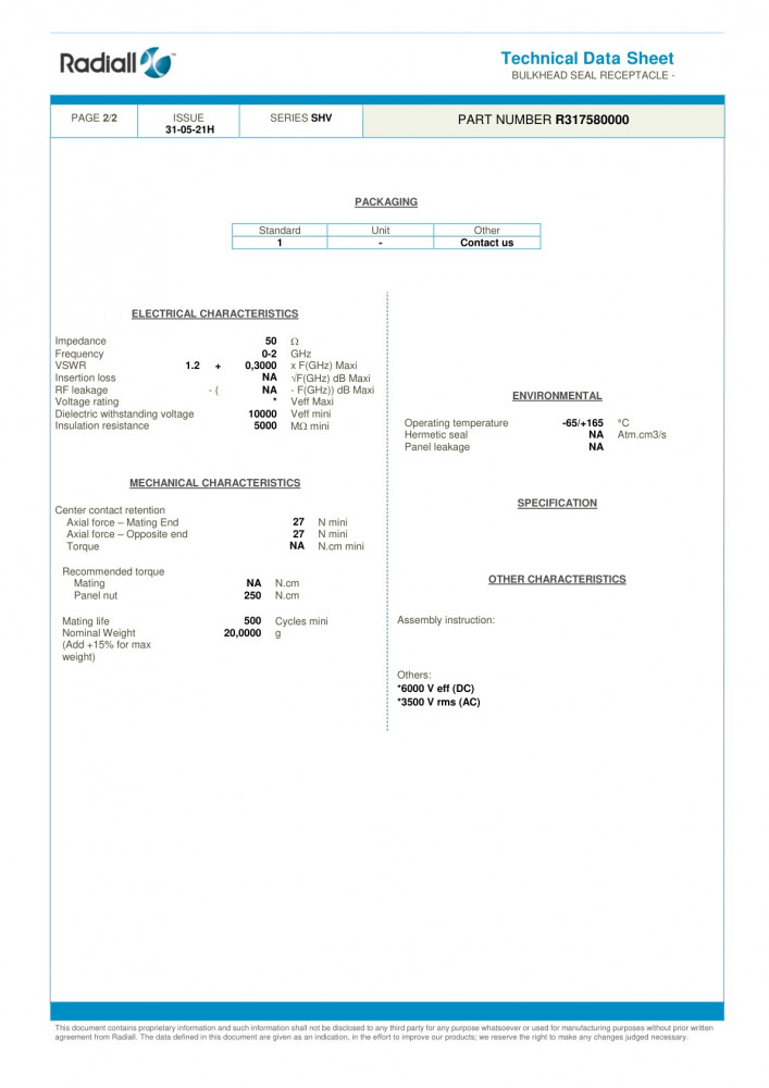 Radiall R317580000 SHV connector datasheet, page 2
