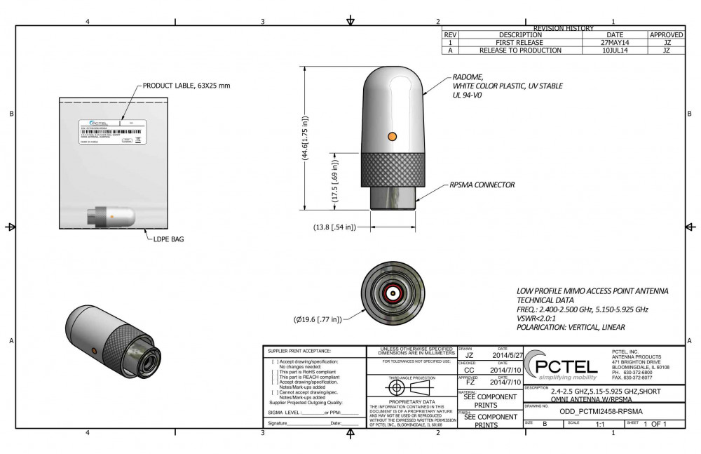PCTMI2458-RPSMA technical drawing preview
