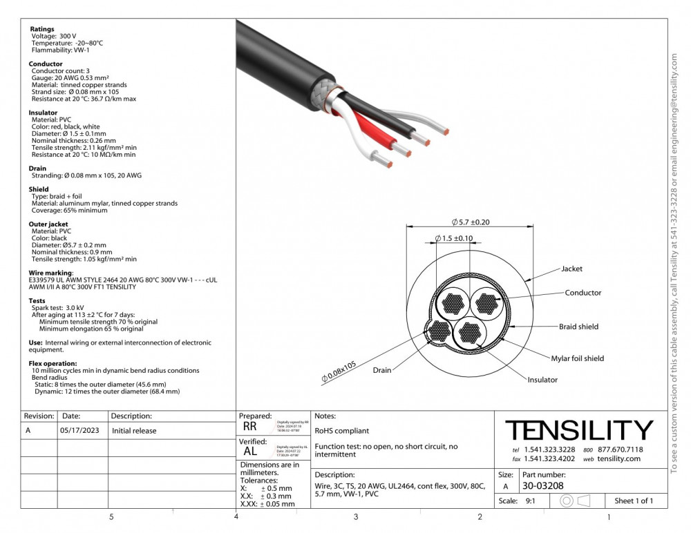 Tensility 30-03208 product specification and dimensional drawing