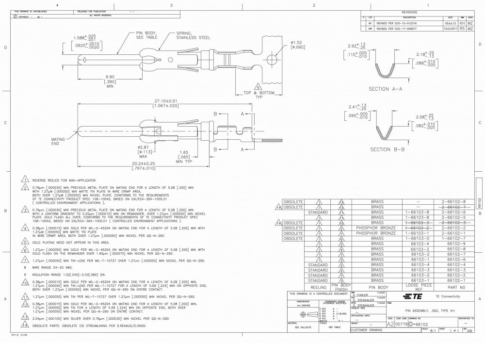 TE Connectivity 2-66102-5 controlled drawing