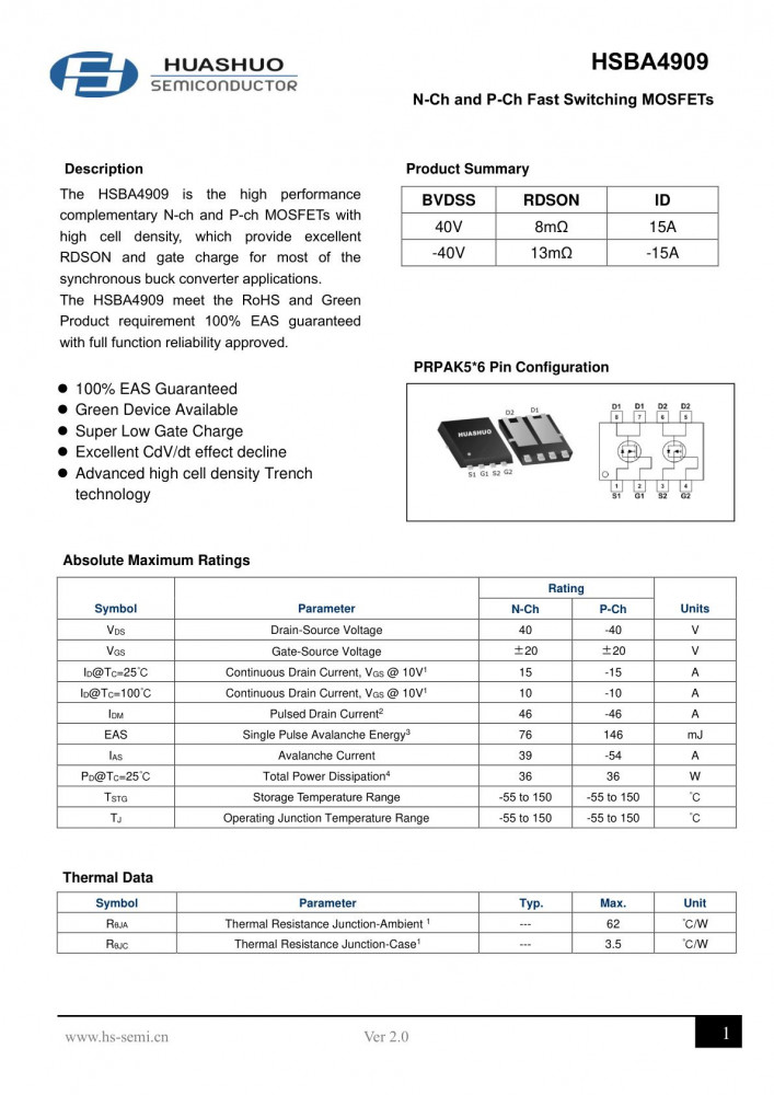 HSBA4909 datasheet page 1