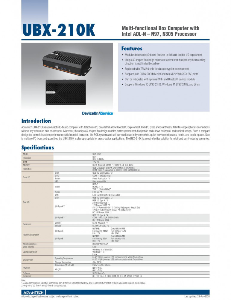 UBX-210K product document page 1