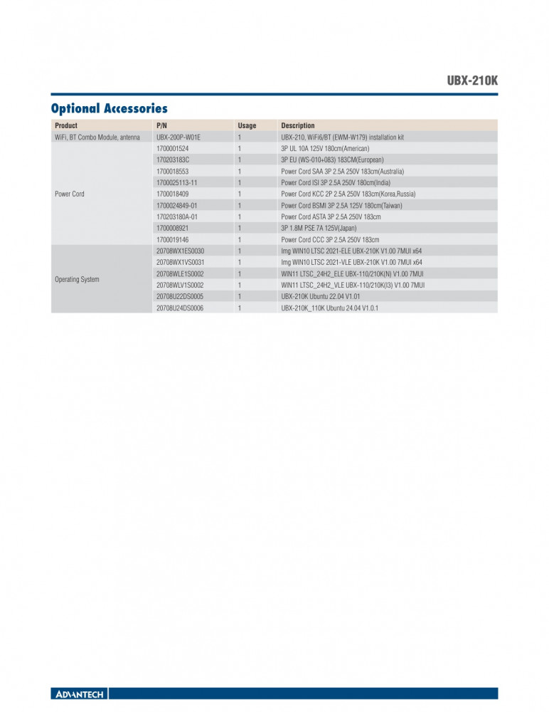UBX-210K product document page 3