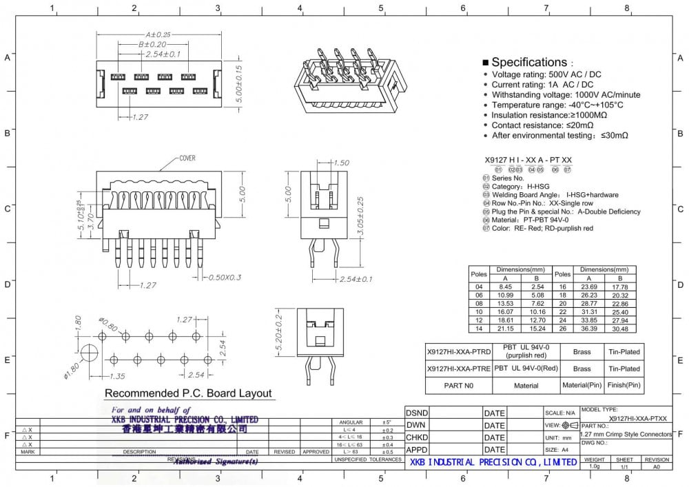 X9127HI-18A-PTRE technical drawing page 1