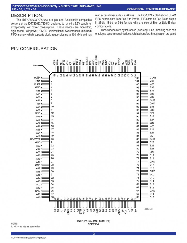 72V3623L10PFG datasheet page 2