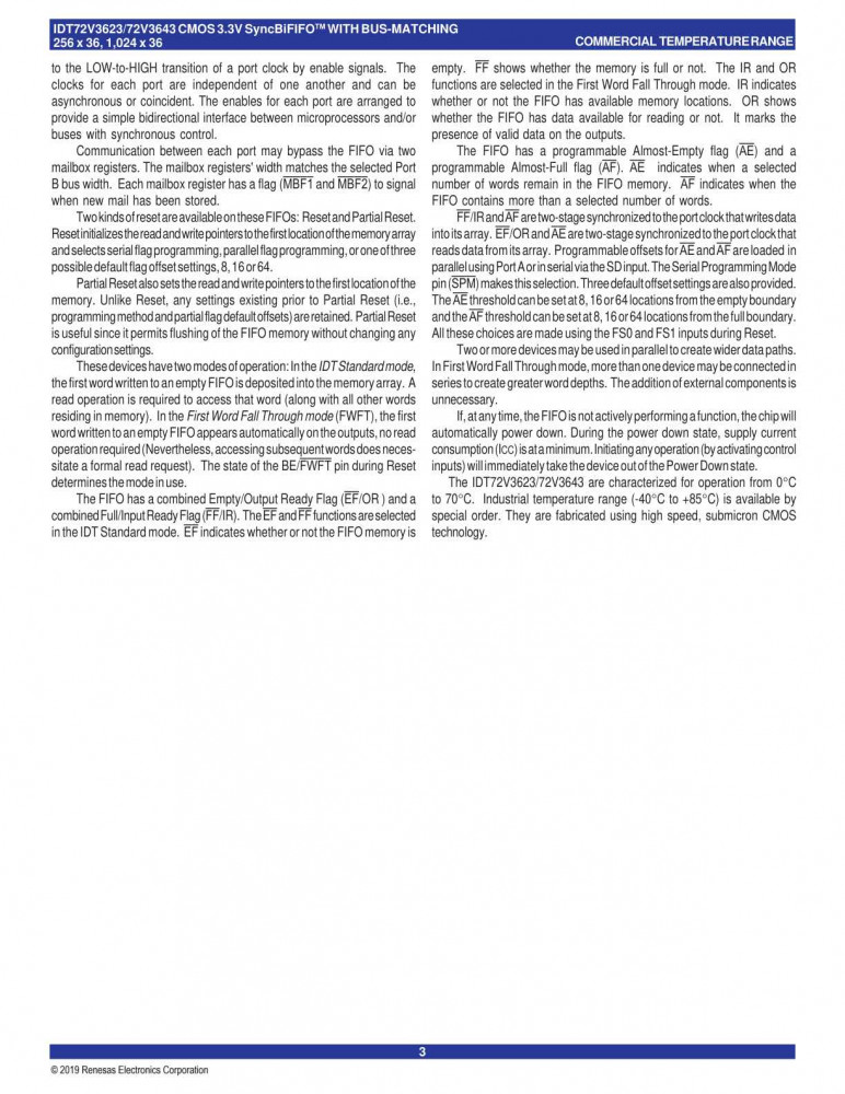 72V3623L10PFG datasheet page 3