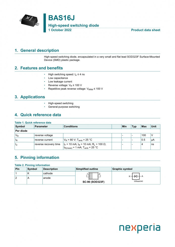 BAS16J datasheet page 1