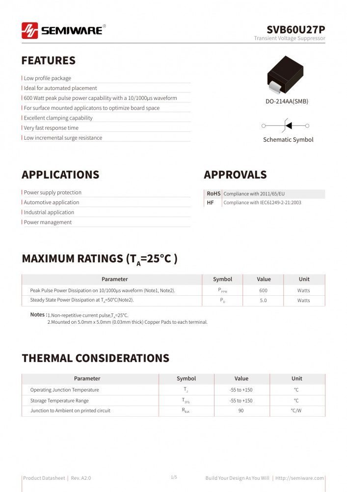 SEMIWARE SVB60U27P datasheet page 1