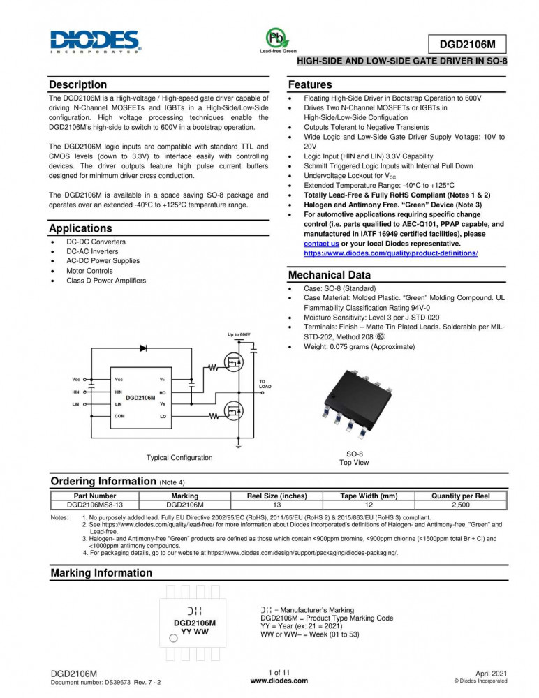 DGD2106MS8-13 datasheet page 1