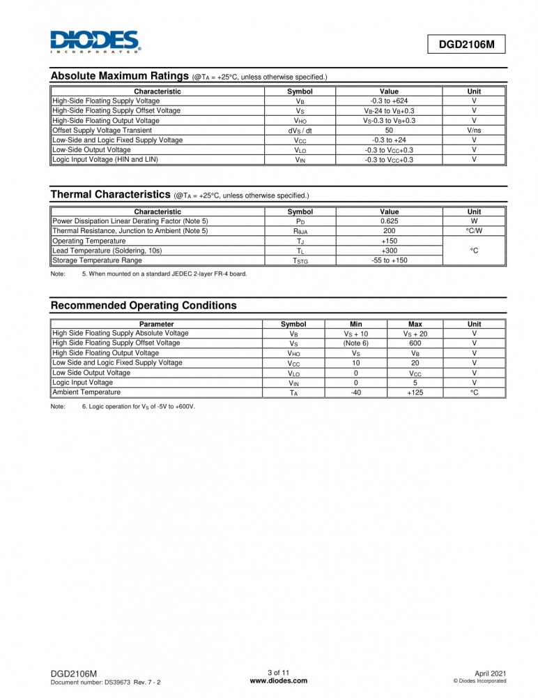 DGD2106MS8-13 datasheet page 3