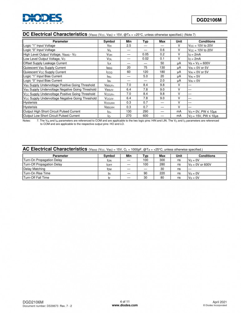 DGD2106MS8-13 datasheet page 4