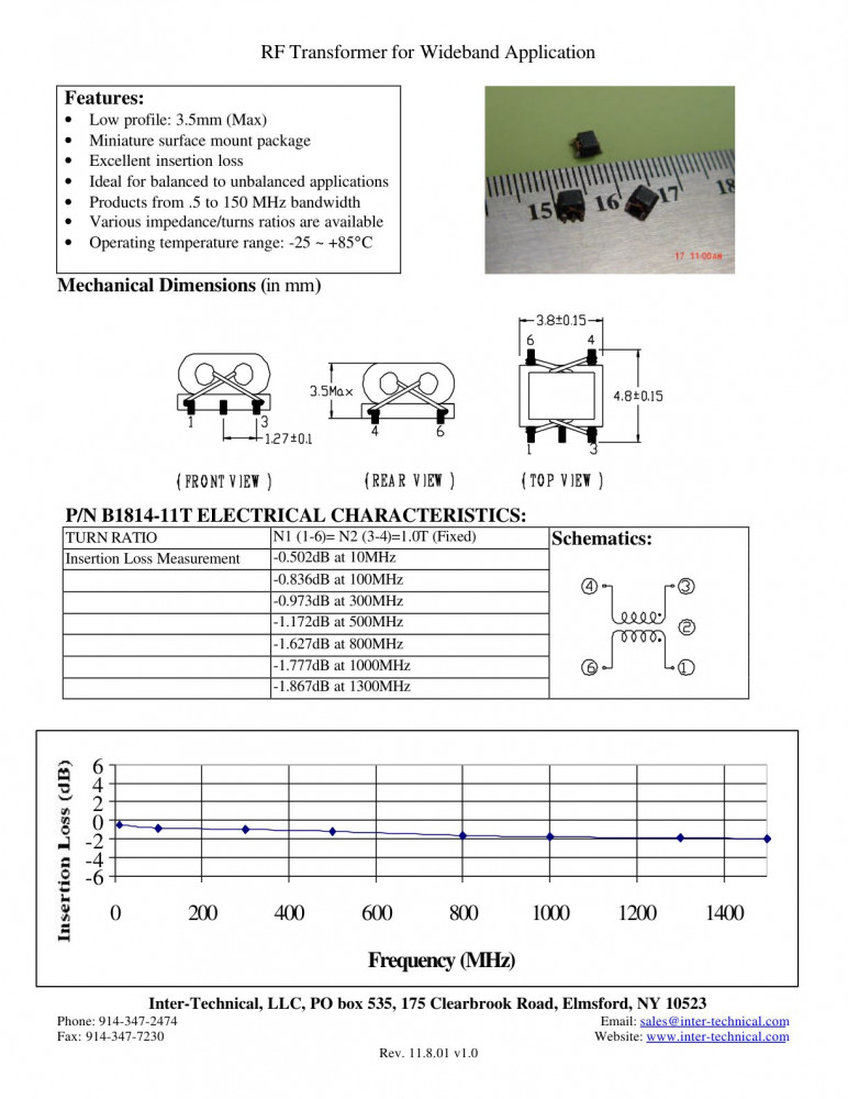 B1814-11T RF transformer technical document image