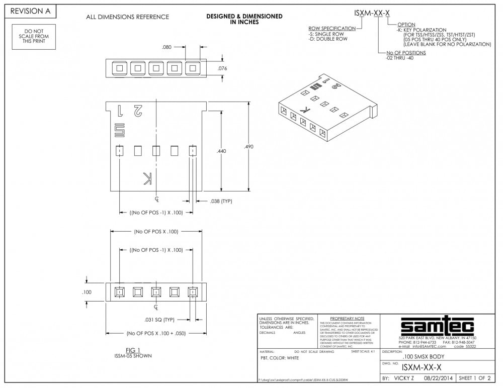 Samtec ISDM-08-K technical drawing page 1