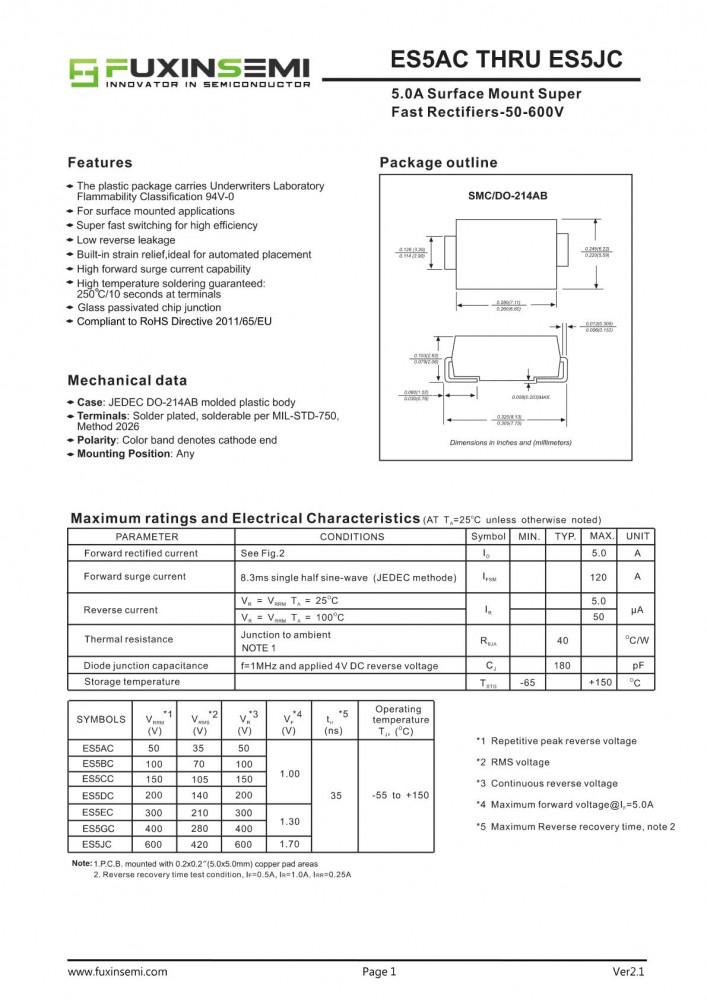 ES5JC datasheet page 1
