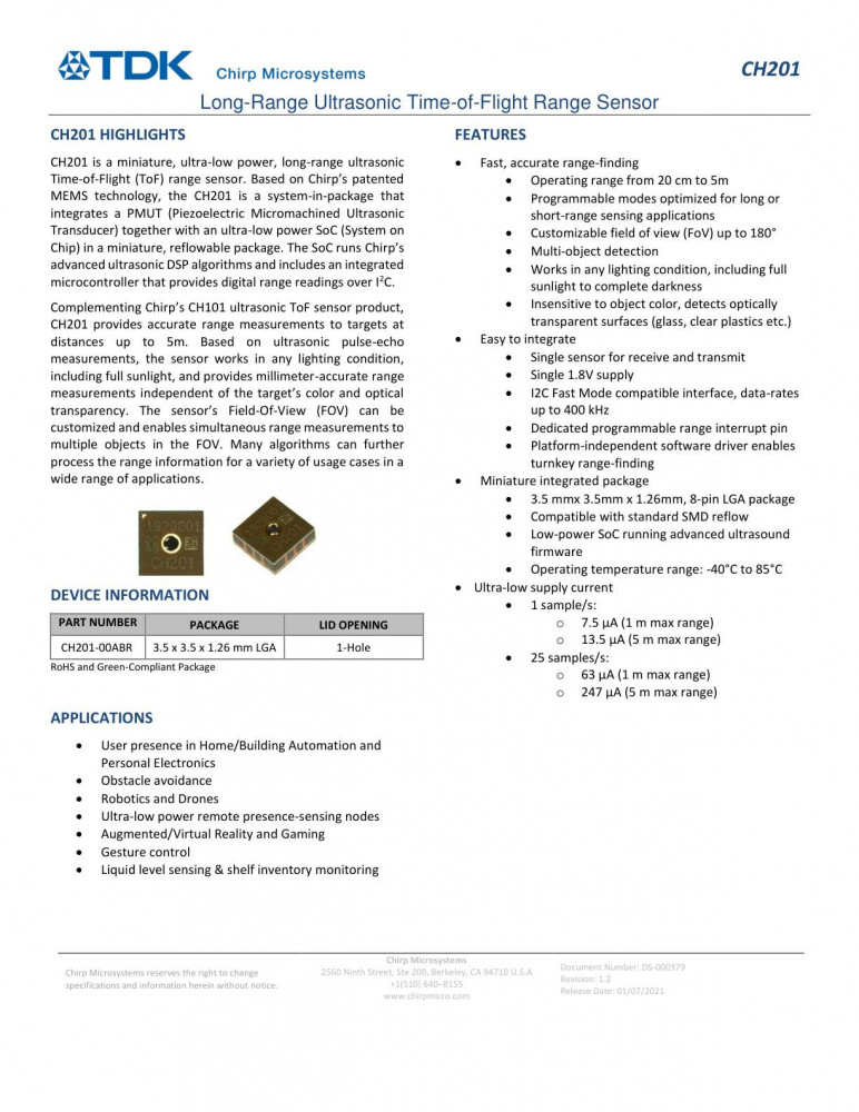 CH201 technical document page 1