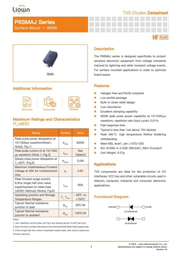 P6SMAJ series datasheet page 1