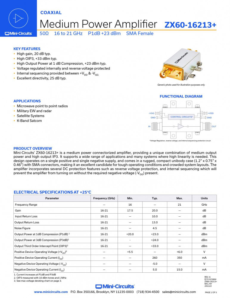 ZX60-16213+ technical document, page 1