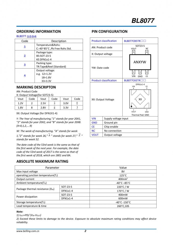 BL8077 datasheet page 2