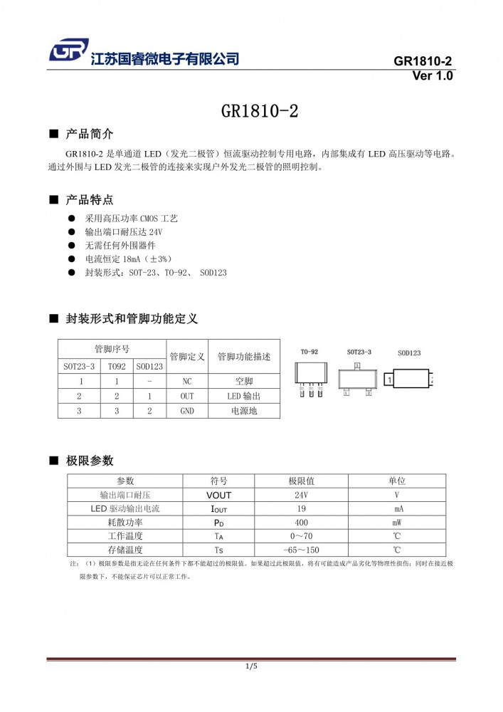 GR1810-2 datasheet page 1