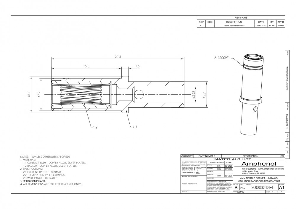 Amphenol SC000532-10-R4 technical drawing